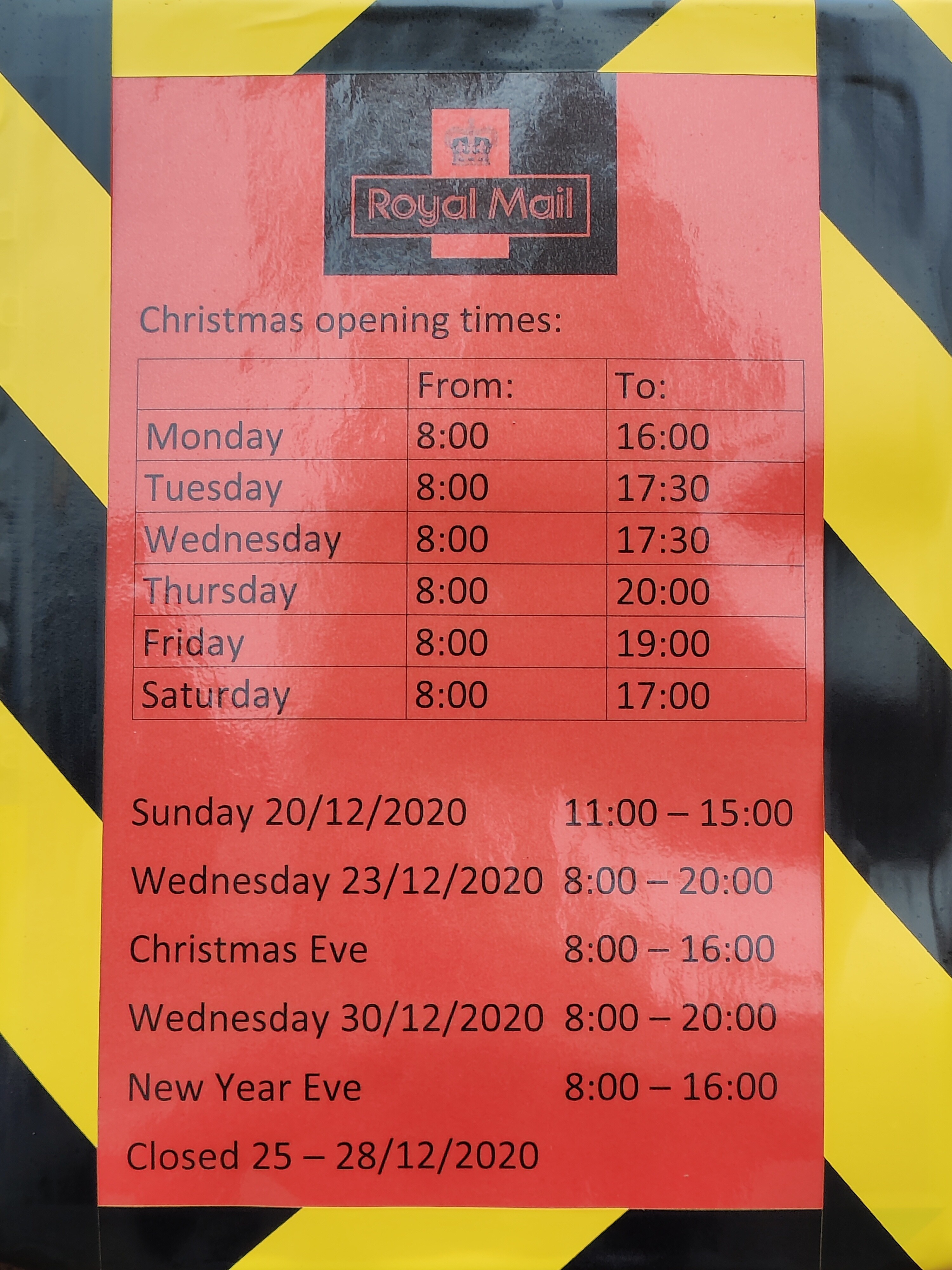 Royal Mail Delivery Office Christmas Opening Times